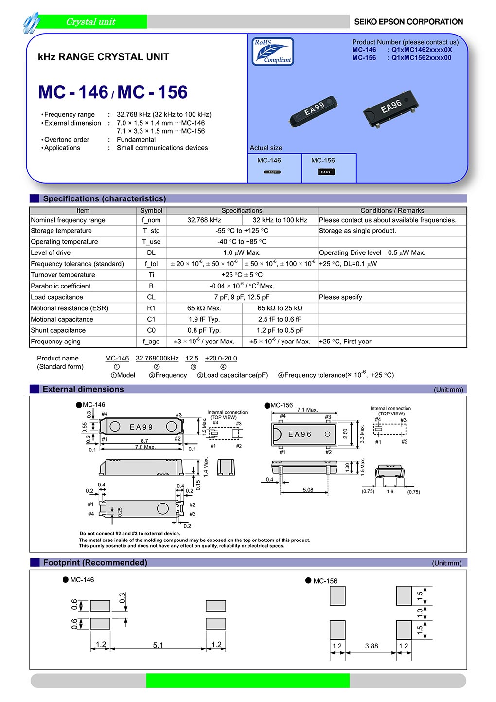MC-146 32.7680KA-AC5 | 32.768KHz 9pF Crystal | YXC